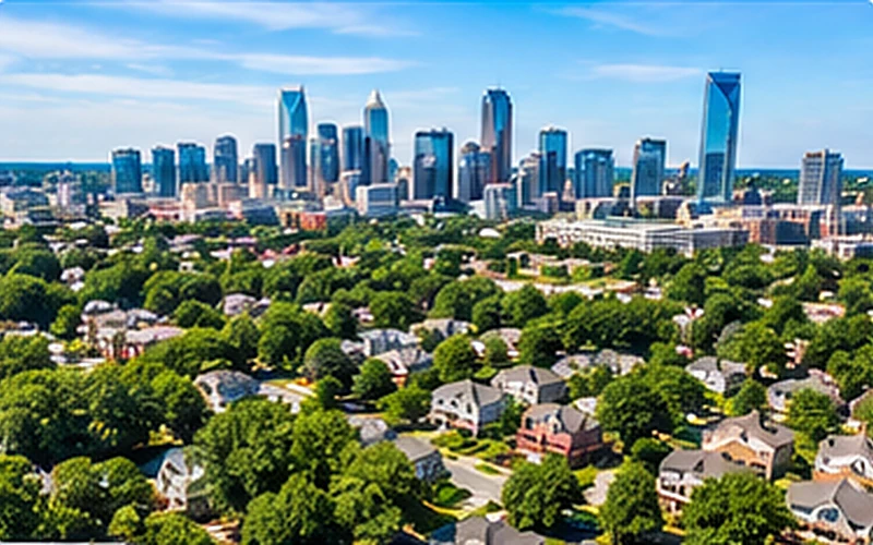 Charlotte skyline above residential neighborhoods